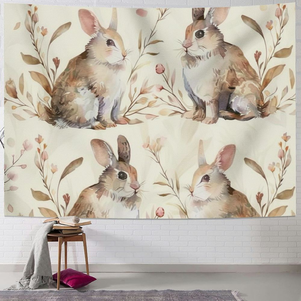 BCIIG Rabbits Flowers Watercolor Tapestry Wall Hanging Unique Style for ...