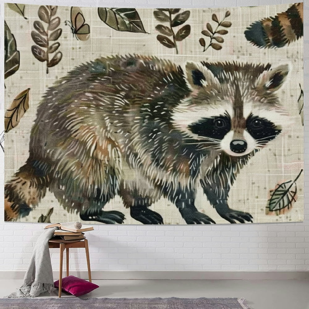 BCIIG Raccoon Leaves Folk Art Tapestry Wall Hanging Unique Style ...