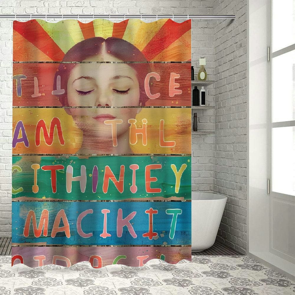 Bciig Rainbow Positive Quotes Shower Curtain Rustic Colorful Wooden