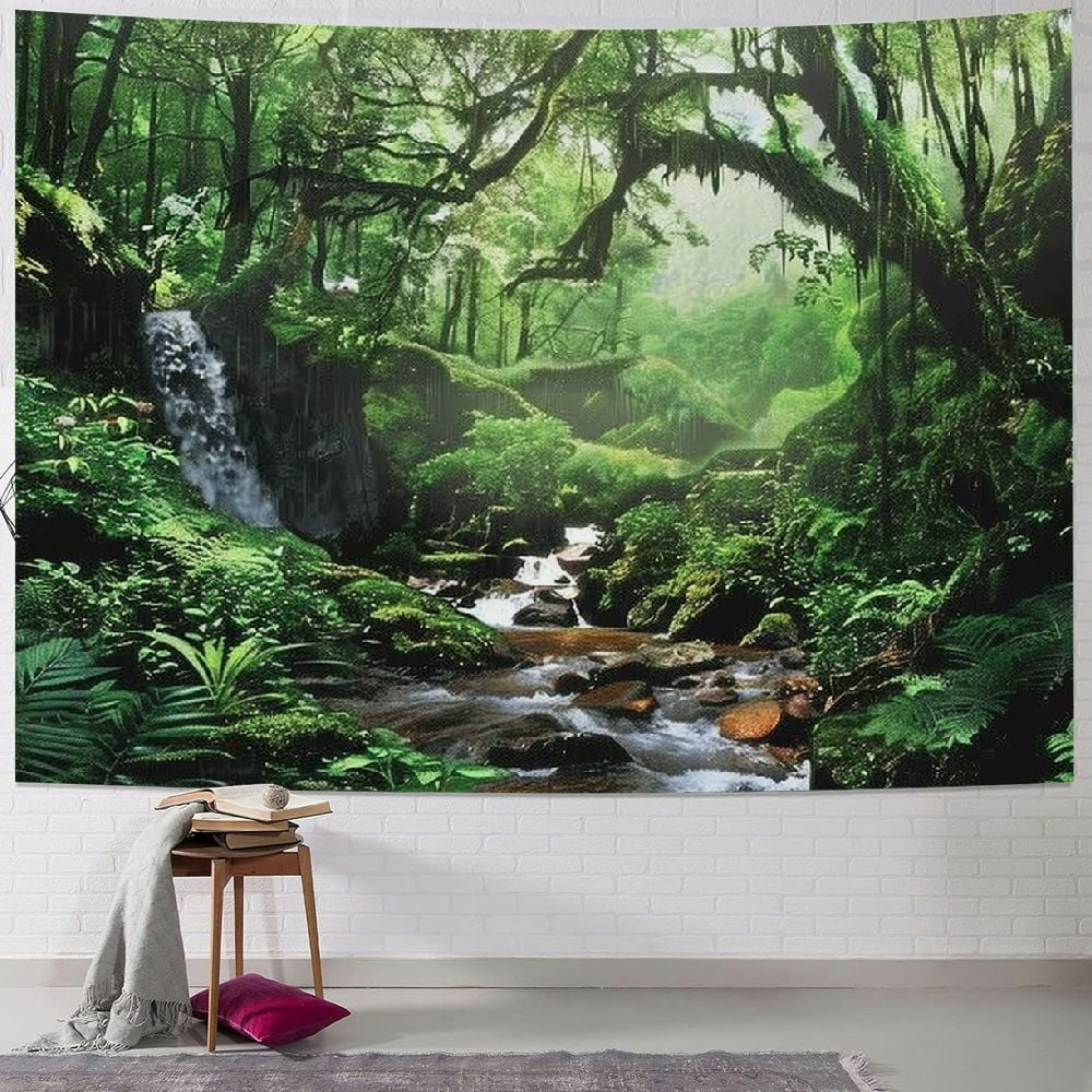 BCIIG Rainforest Landscape Tapestry Wall Hanging Green Forest Tapestry ...