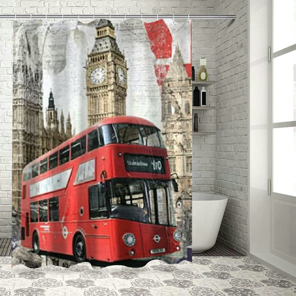 BCIIG Red Bus London Cityscape Shower Curtain Set with Hooks 60"x72 ...