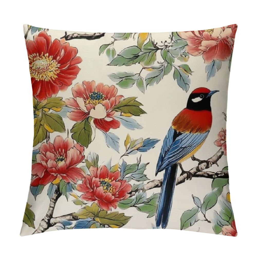 BCIIG Red Peony Flower Animal Bird Farmhouse Throw Pillows Bird in ...