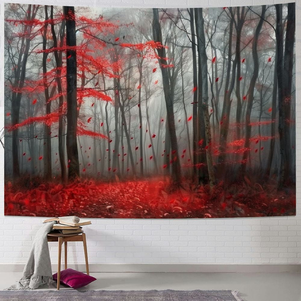 BCIIG Red Tapestry Gothic Mysterious Rainy Foggy Nature Scene Burgundy ...