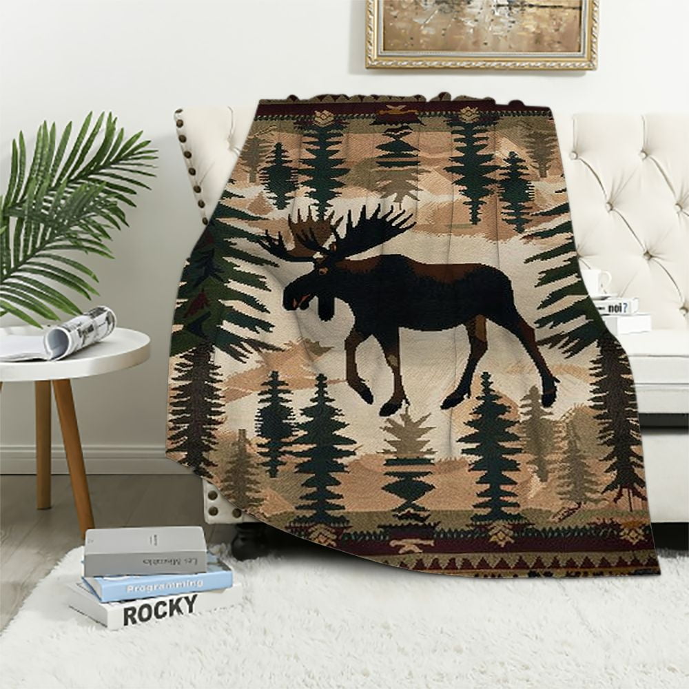 BCIIG Retro Moose Deer Flannel Blankets, Vintage Cottage Country Style ...