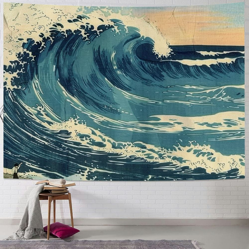 BCIIG Retro Ocean Tapestry Wall Hanging, Vintage Blue Watercolor Ocean ...