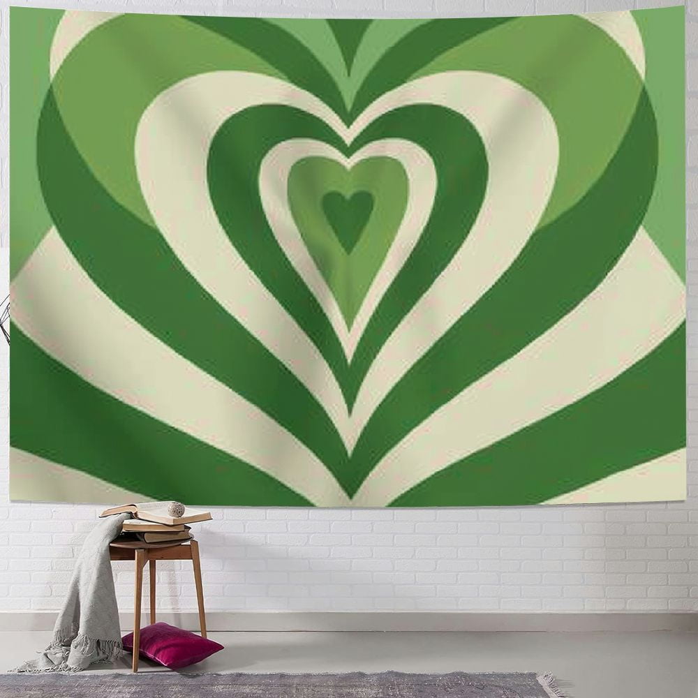 BCIIG Retro Sage Green Heart Tapestry 70S Hippie Style Psychedelic Cute ...