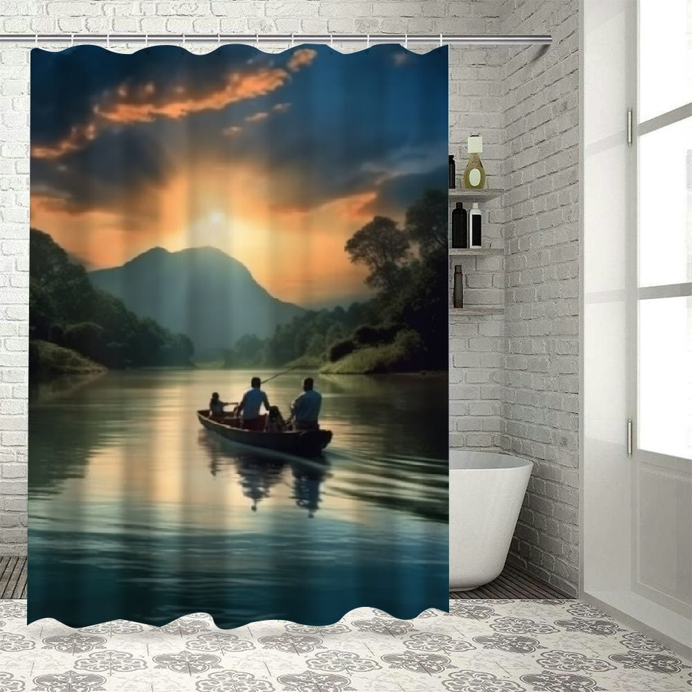 BCIIG River Boat Bathroom Decor Set with Hooks Polyester Fabric Shower ...