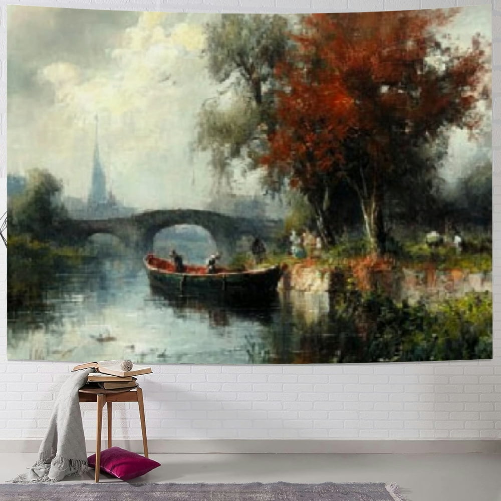BCIIG River Boat Bridge Tapestry Wall Hanging Unique Style Graphic ...
