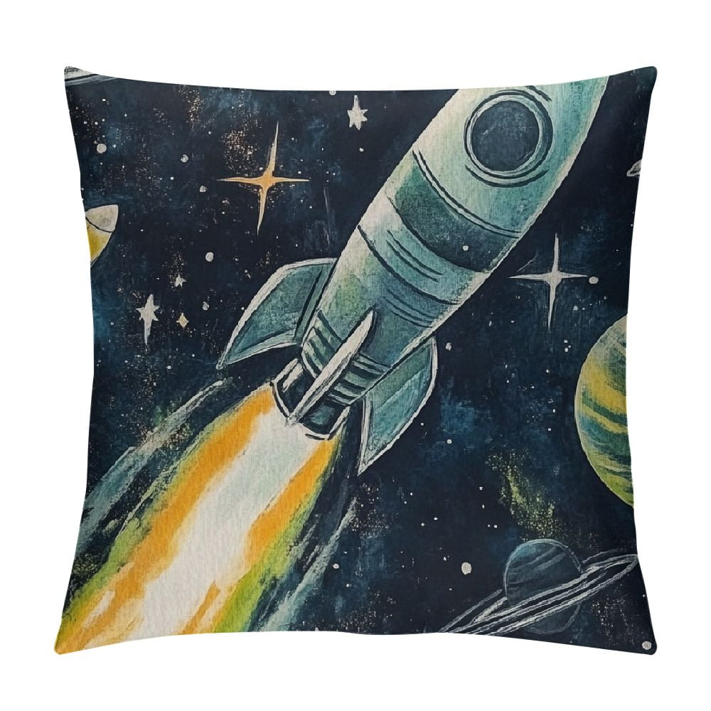 BCIIG Rocket Planets Stars Graphic Decorative Cushion Cover for Home ...