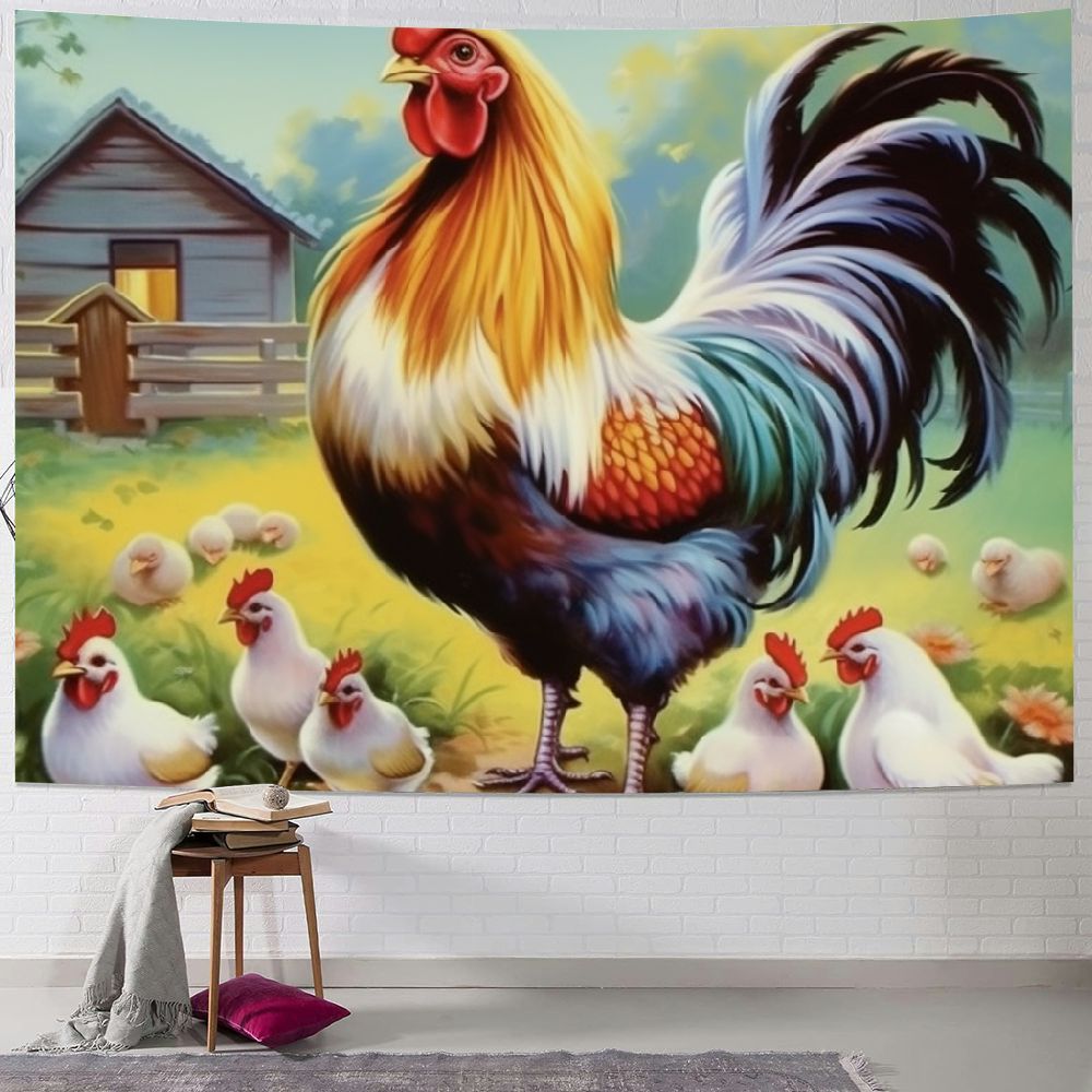BCIIG Rooster and Chicks Tapestry Wall Hanging Unique Style Graphic ...