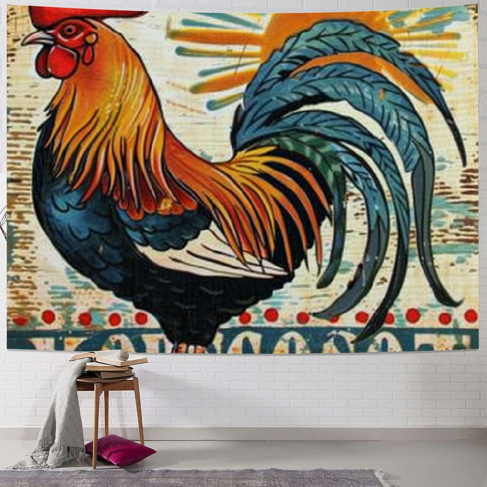 BCIIG Rooster Sign Folk Art Tapestry Wall Hanging Unique Style Graphic ...