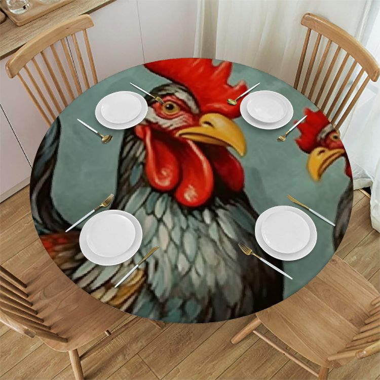 BCIIG Rooster Welcome Round Tablecloth Stain-Resistant 100% Polyester ...