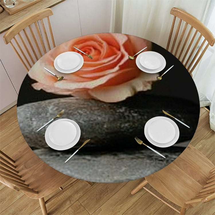 BCIIG Rose Sculpture Stones Round Tablecloth Stain-Resistant Washable ...