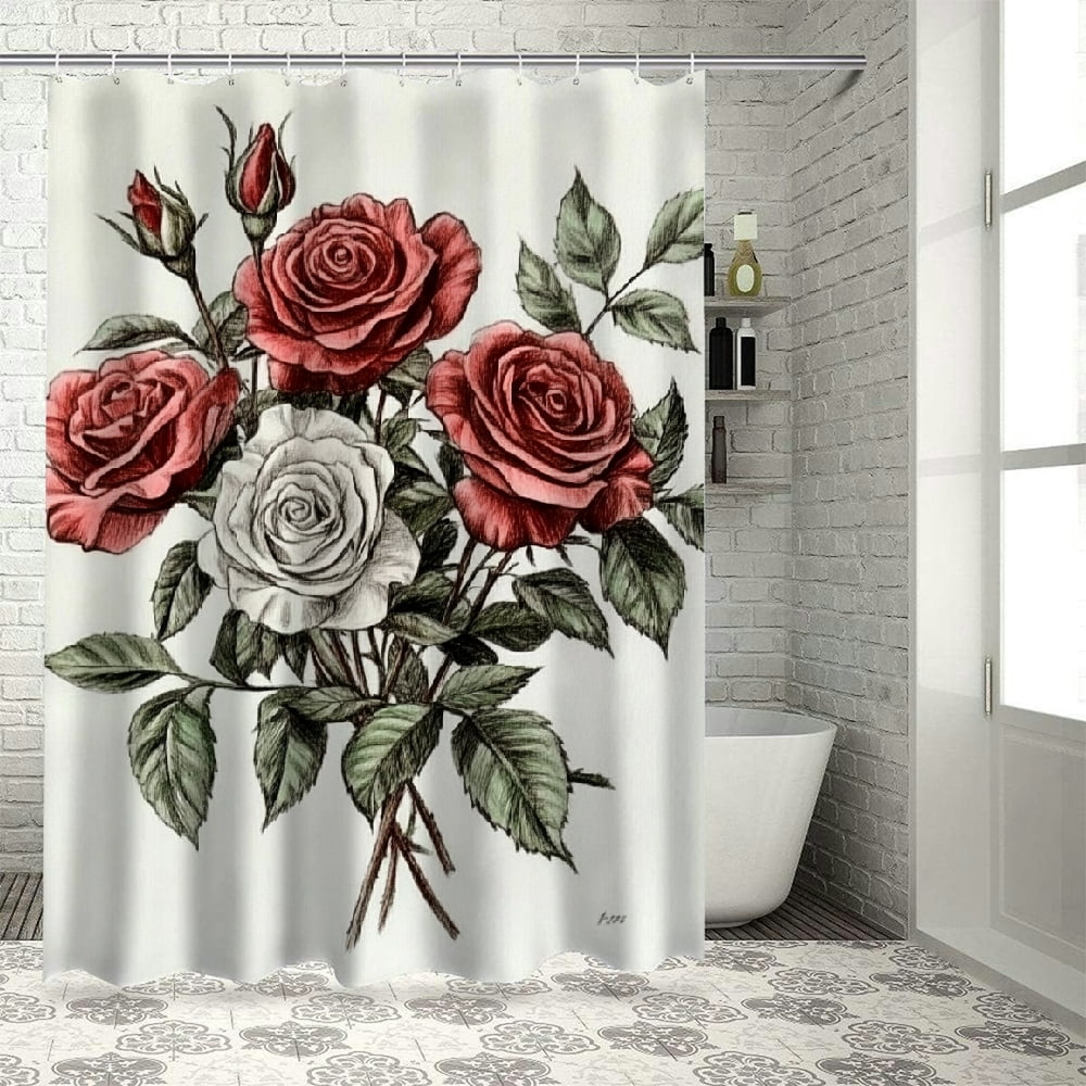 BCIIG Roses Bouquet Shower Curtain Set 100% Polyester with Hooks 36"x72 ...