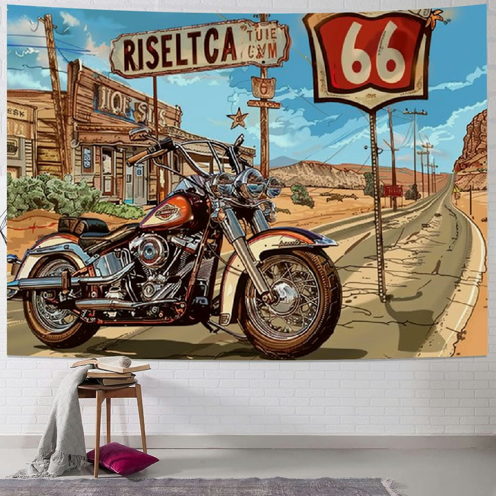 BCIIG Route Large Vintage Motorcycle Tapestry Retro Map Road Trip Wall ...
