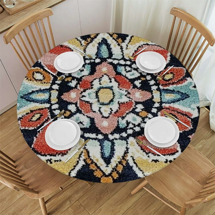 BCIIG Rug Pattern Design Round Tablecloth Stain-Resistant Washable ...