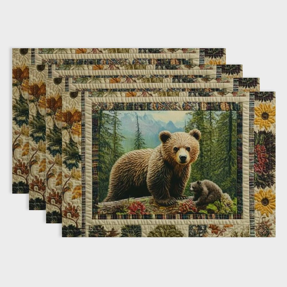 BCIIG Rustic Lodge Bear Deer Placemats 4 Pcs, Vintage Cabin Pine Cone ...