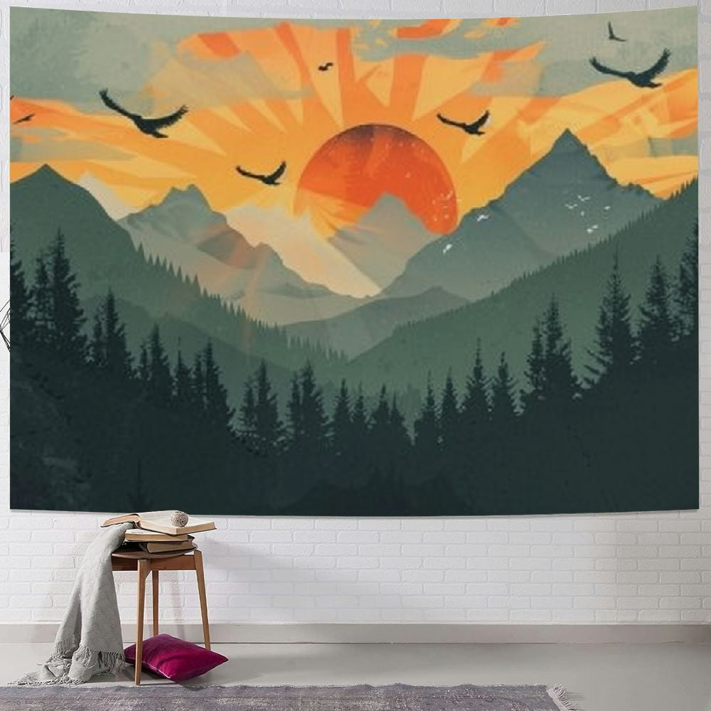 BCIIG Sage Green Mountain Tapestry Sun Landscape Tapestry Wall Hanging ...