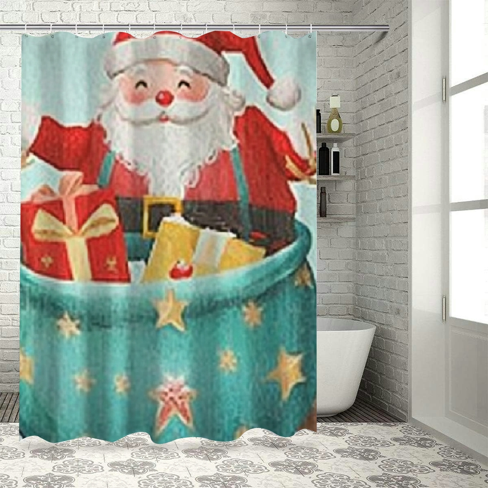 BCIIG Santa Claus Reindeer Christmas Sack Shower Curtain with Hooks 60 ...