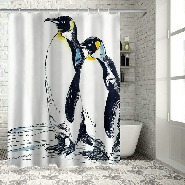 BCIIG Sea Animals Shower Curtain, Hand Drawn Art Penguins Aquatic ...