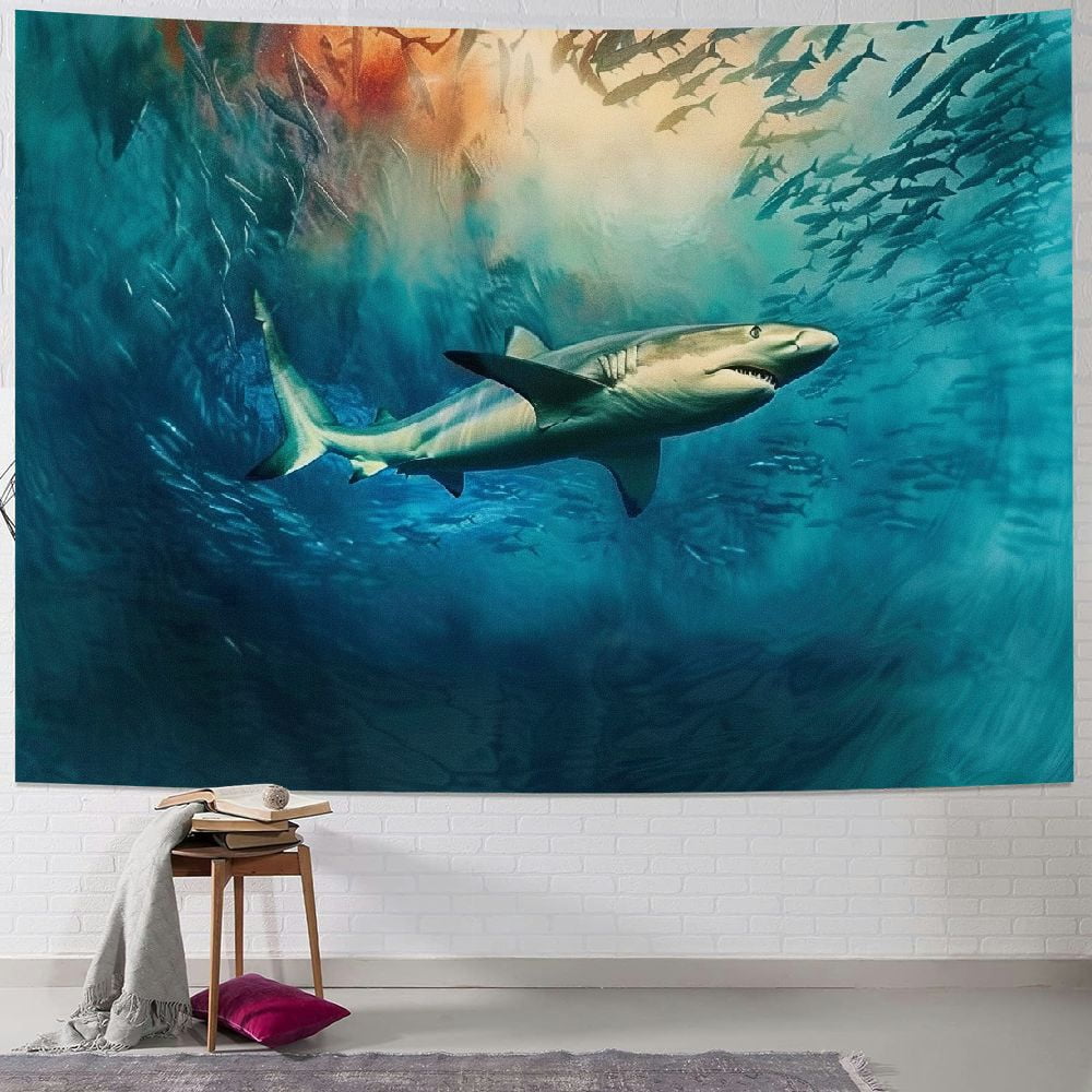 BCIIG Sea Animals Tapestry, Shark and Small Fish Ocean Wilderness ...