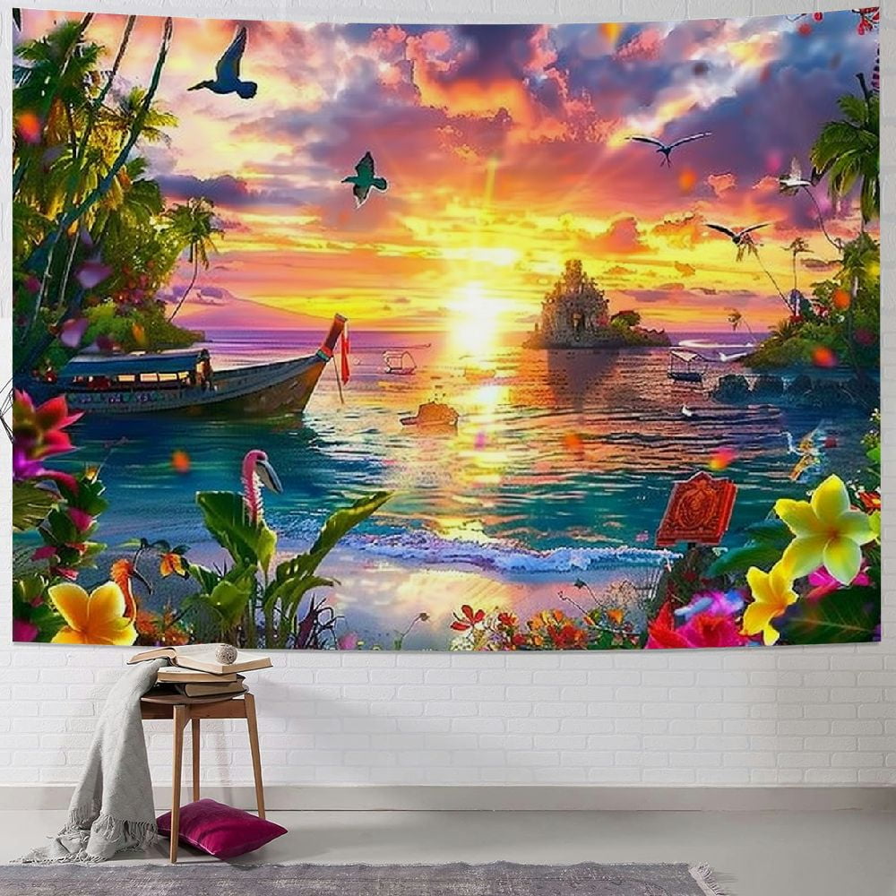 BCIIG Sea Beach Tapestry Tropical Palm Tree Forest Garden Tapestries ...