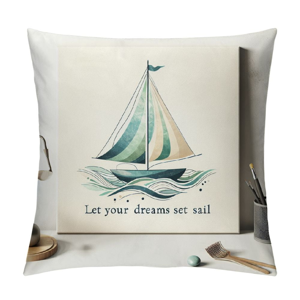 BCIIG Sea Sailboat Motivational Quote Throw Pillow Cover Let Your ...