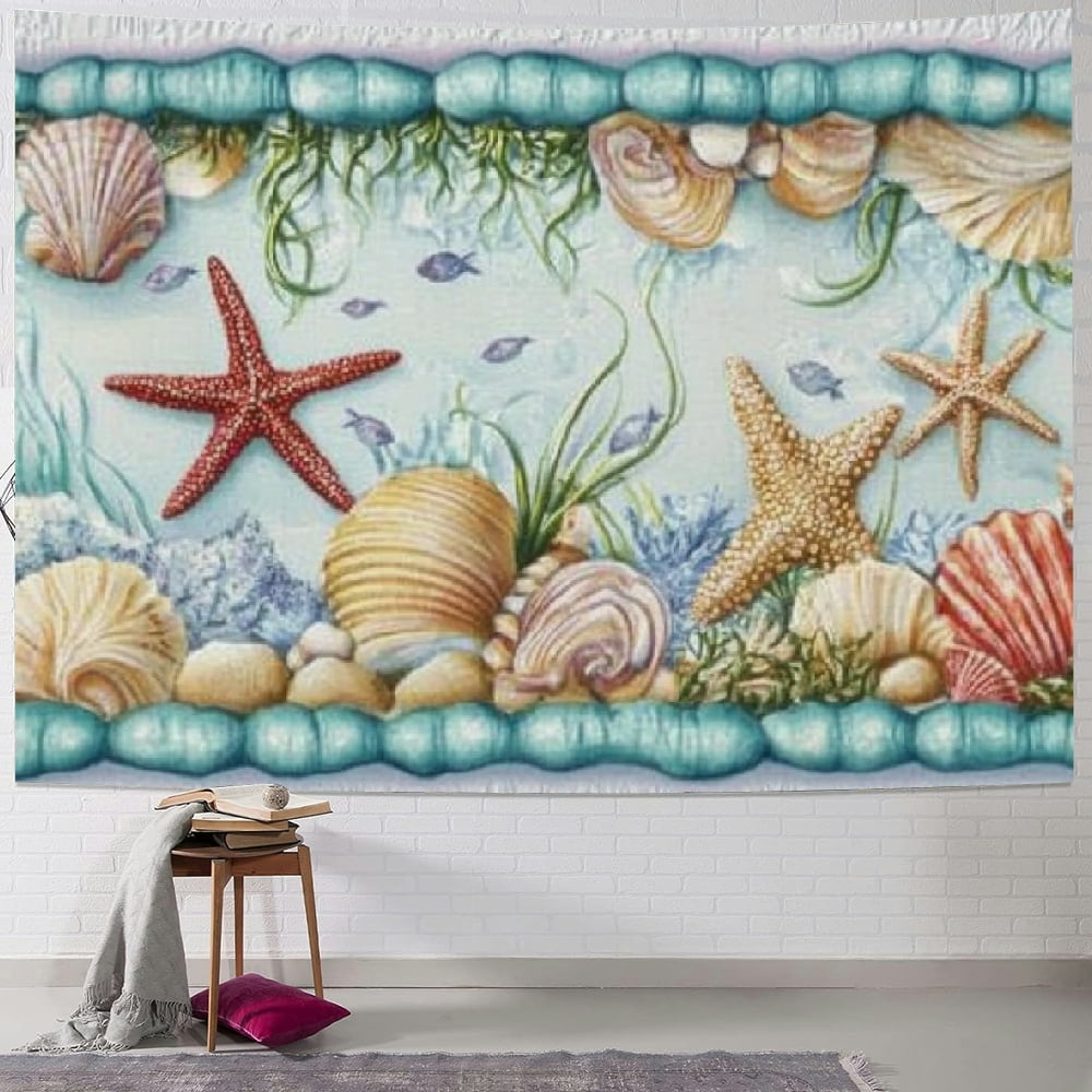 BCIIG Sea Shells Starfish Seaweed Tapestry Wall Hanging Unique Style ...