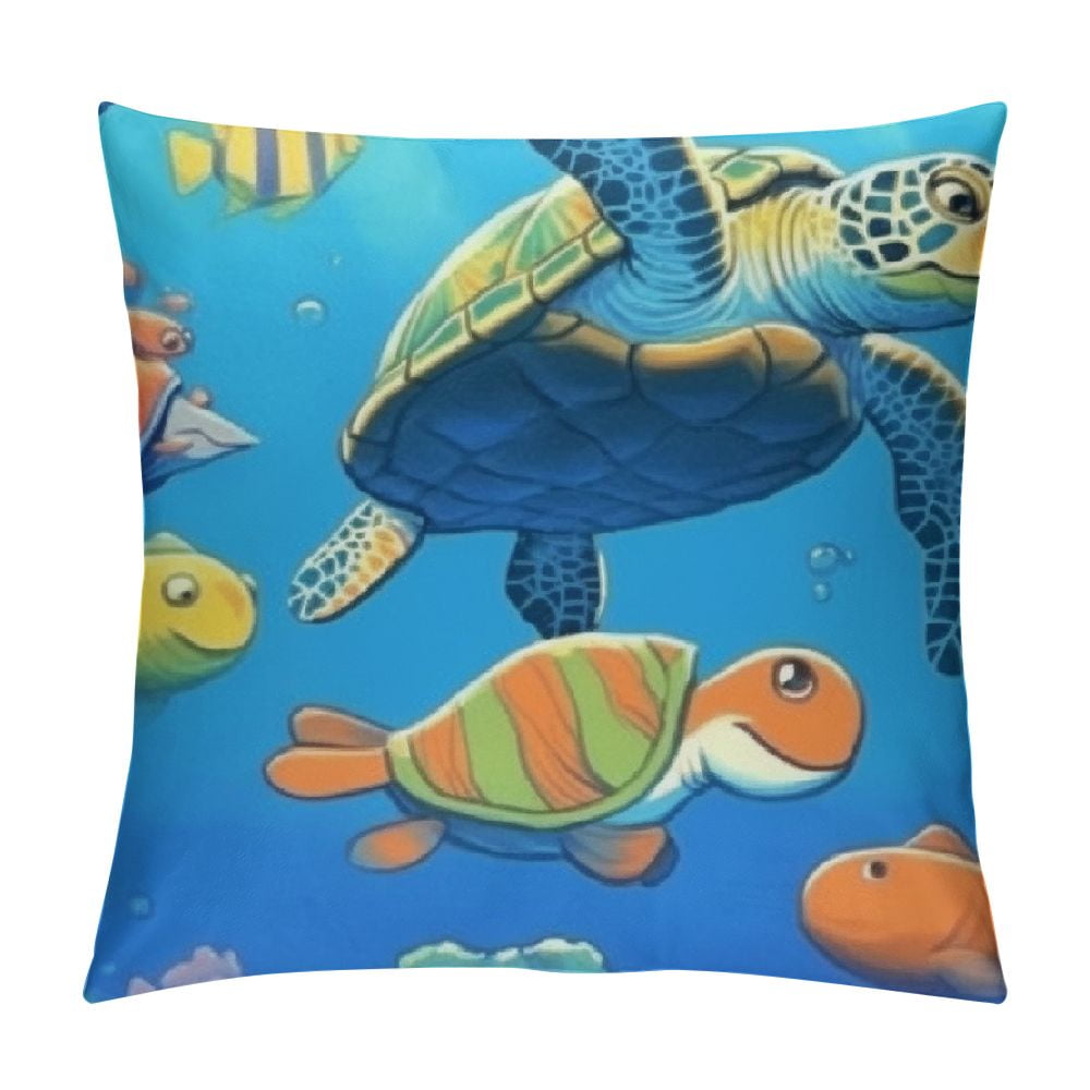 BCIIG Sea Turtle and Sea Animals Underwater Graphic Decorative Cushion ...