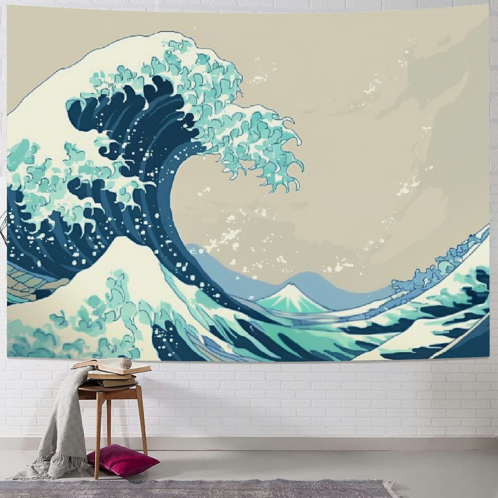 BCIIG Sea Wave Tapestries Wall Carpet Hanging, Japanese Blue Ocean ...