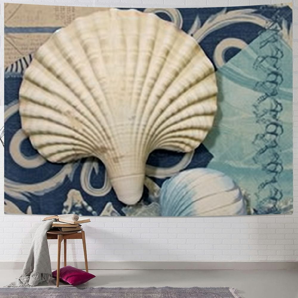 BCIIG Seashell Starfish Blue and White Tapestry Wall Hanging Unique ...