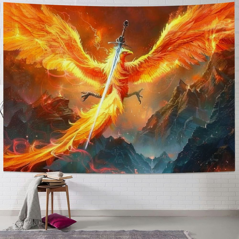 BCIIG Secular Bird Tapestry Phoenix Flame Bird Flying to the Sky ...