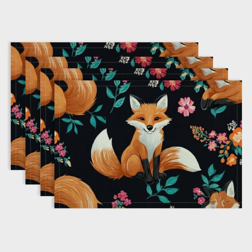 BCIIG Set of 4 Kids Cute Fox Placemats Boys Girls Fox Place Mats Floral ...