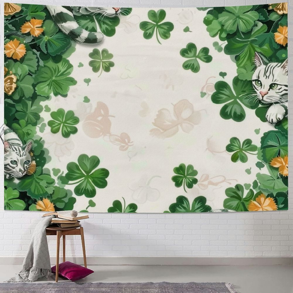 BCIIG Shamrock Cat Tapestry Wall Hanging Unique Style Graphic ...