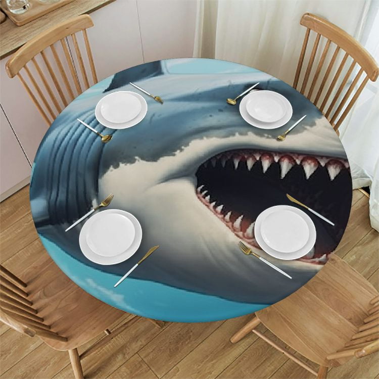 BCIIG Shark Big Smile Round Table Cover Stain Resistant, Washable for ...