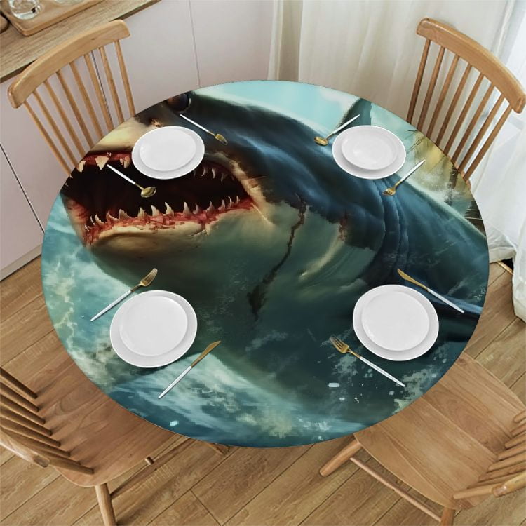 BCIIG Shark Boat Fantasy Concept Art Round Table Cover Stain Resistant ...