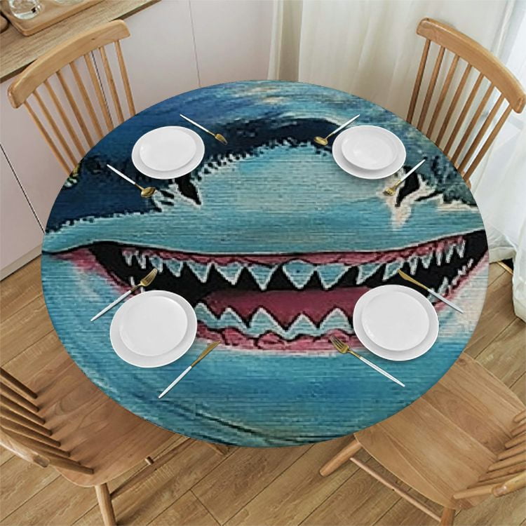 BCIIG Shark Smile Fish Round Tablecloth 100% Polyester Stain-Resistant ...