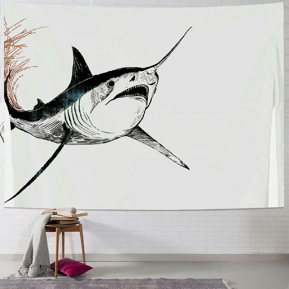 BCIIG Shark Tapestry, Doodle Image of Cat Shark Tropic Atlantic ...