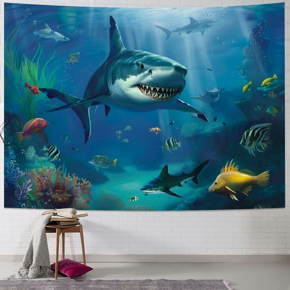 BCIIG Shark Tapestry Tropical Fish Undersea World Tapestry Wall Hanging ...