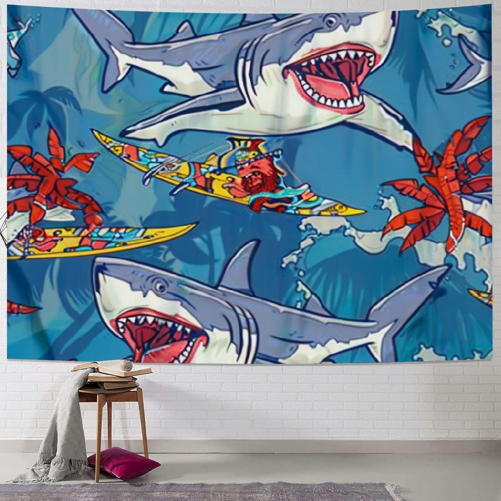 BCIIG Sharks Surfboard Maximalism Tapestry Wall Hanging Unique Style ...