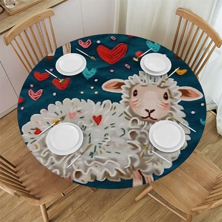 BCIIG Sheep Hearts Cross Stitch Round Tablecloth, Stain Resistant ...
