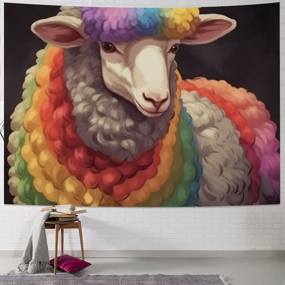 BCIIG Sheep Rainbow Coat Bell Tapestry Wall Hanging Unique Style for ...