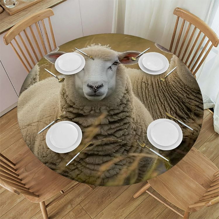 BCIIG Sheep Round Table Cover Stain Resistant Washable Perfect for ...