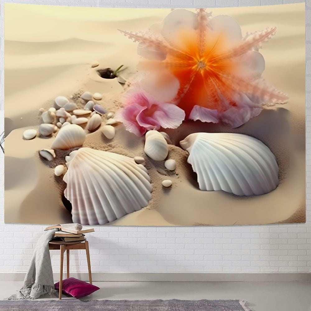 BCIIG Shells Flowers Sandy Beach Tapestry Wall Hanging Unique Style for ...