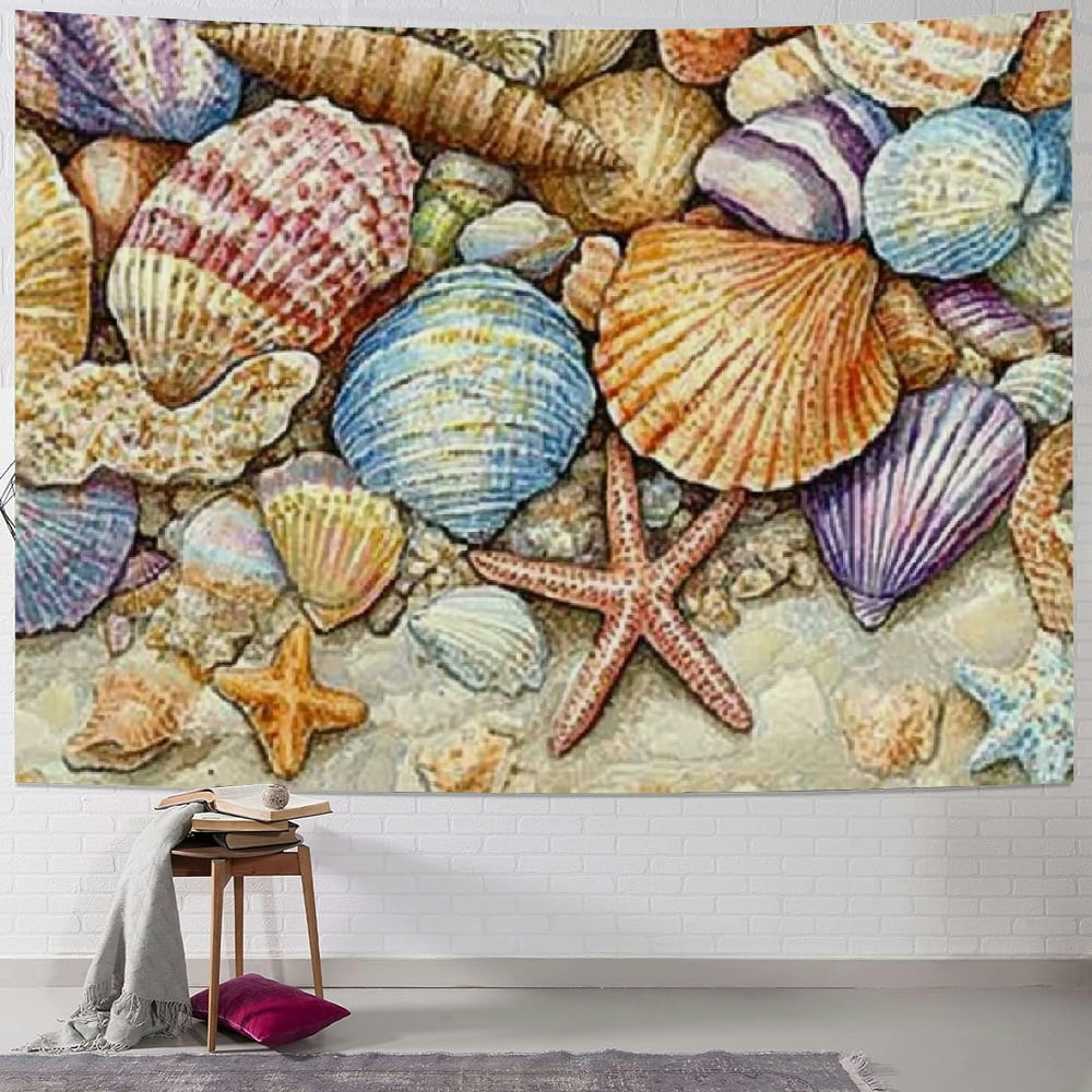 BCIIG Shells Starfish Beach Tapestry Wall Hanging Unique Style Graphic ...