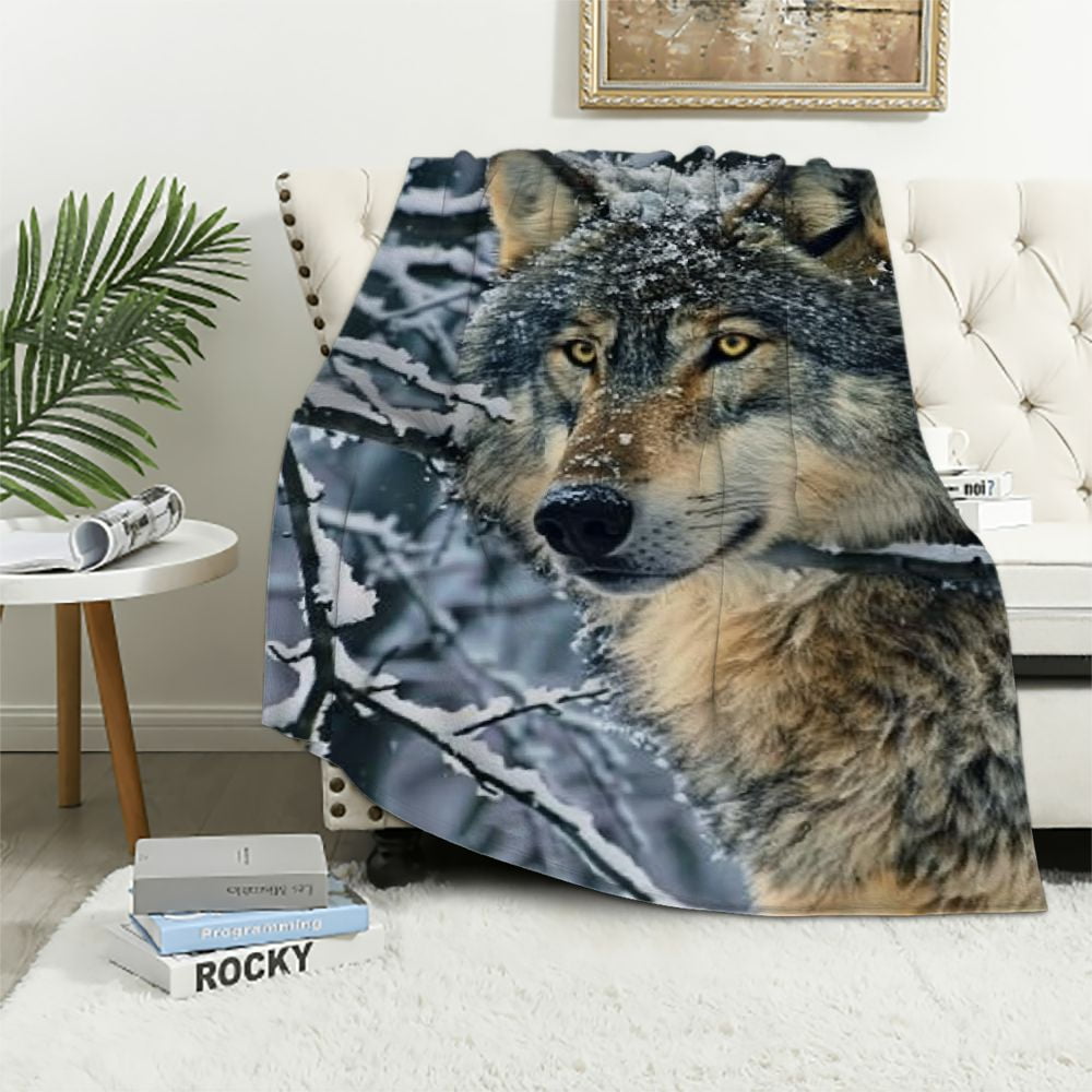 BCIIG Silent Wolf Fleece Blanket for Bed, Queen Size Winter Fleece ...