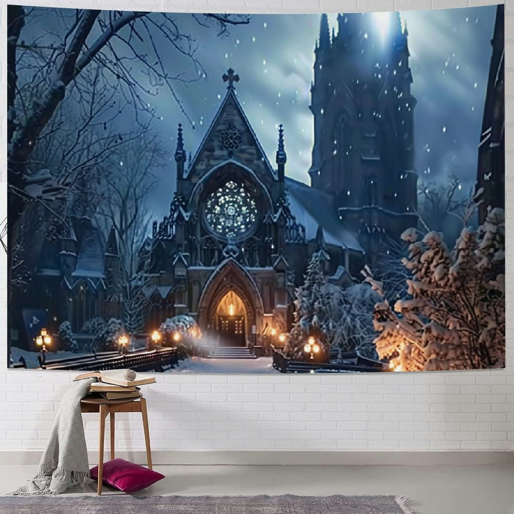 BCIIG Simsant Castle Moonlit Night Tapestry, Fantasy Medieval Town Wall ...