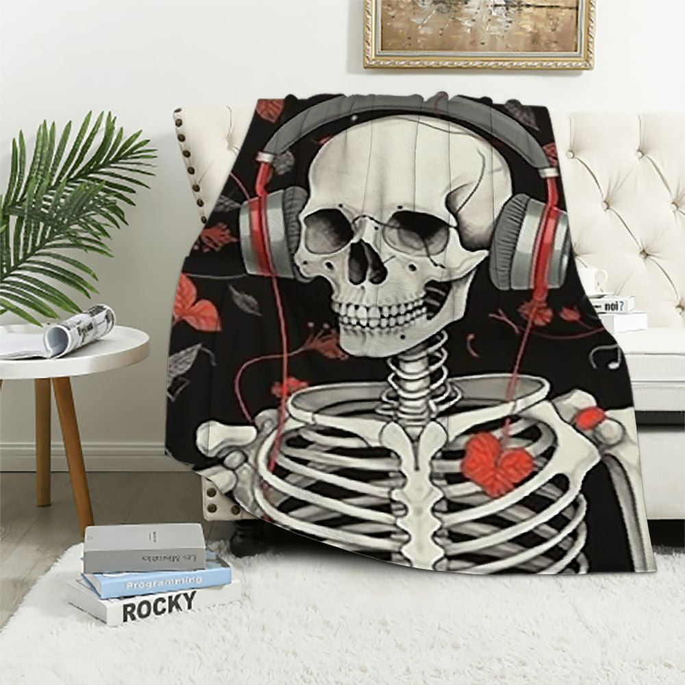BCIIG Skeleton Headphones Music Notes Warm Lightweight Fleece Blanket ...