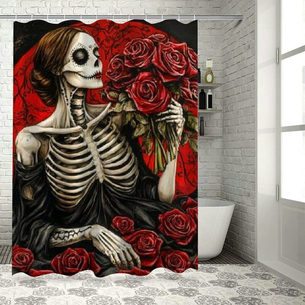 BCIIG Skeleton Roses Shower Curtain with Hooks for Bathroom Decor 60 ...
