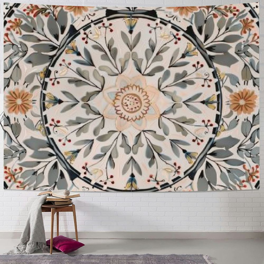 BCIIG Sketched Floral Medallion Tapestry, Bohemian Mandala Wall Hanging ...